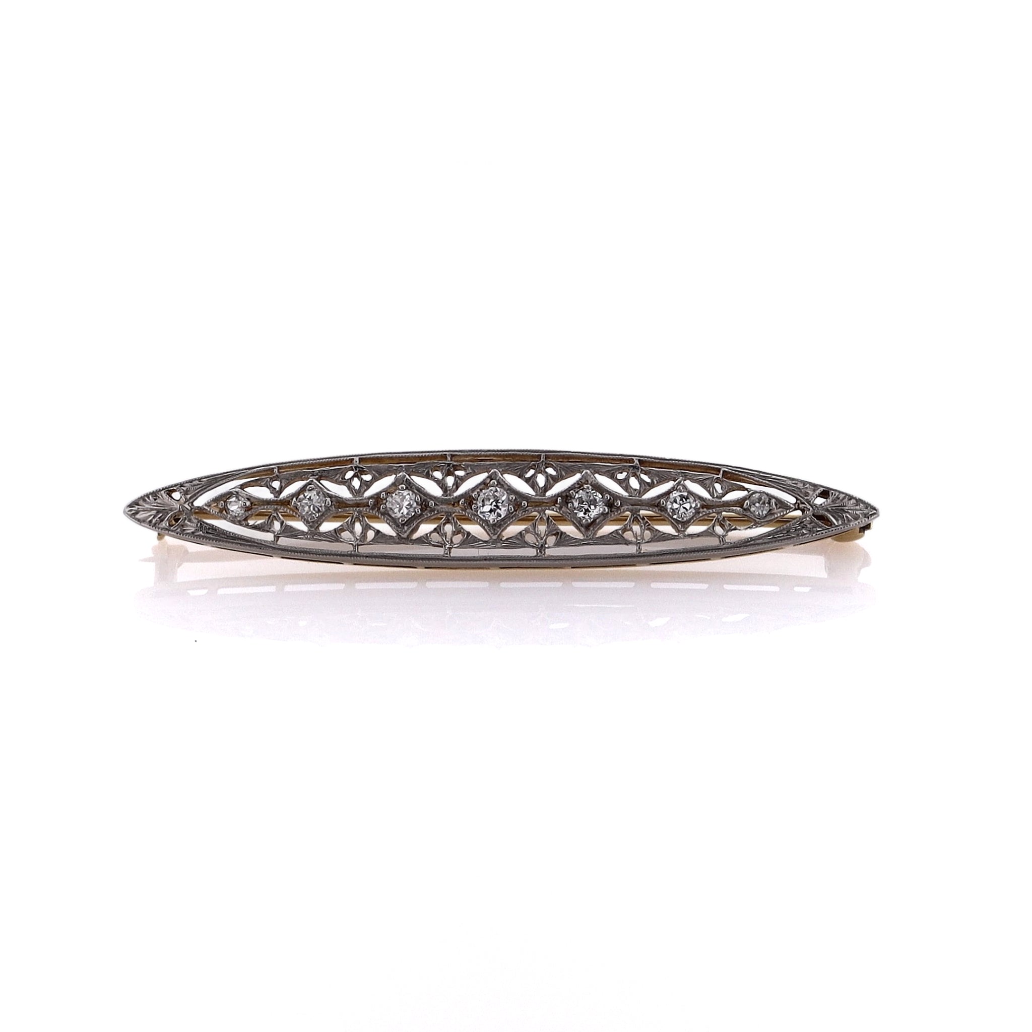 Estate 14 Karat White Gold Oblong Design Filigree Diamond Pin – Smyth ...