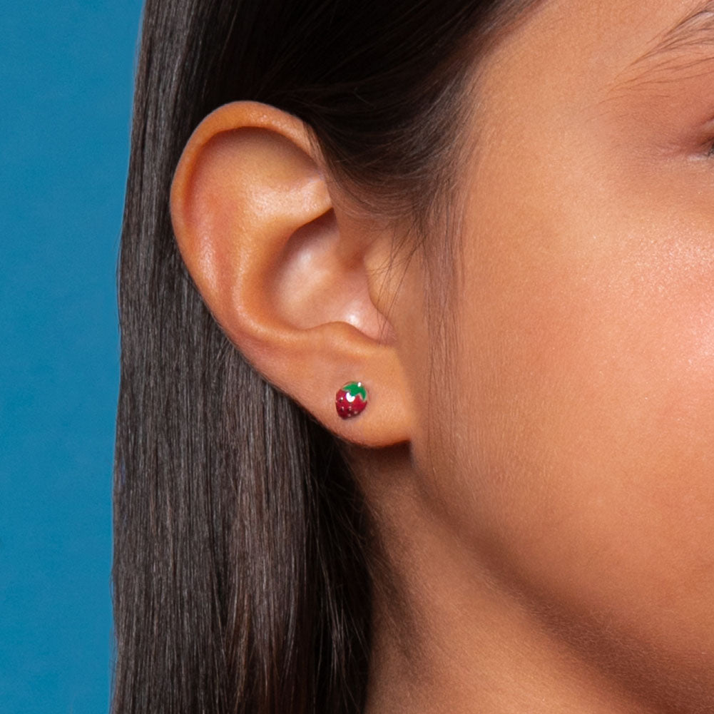 Children's Sterling Silver Enamel Strawberry Stud Earrings - Red ...
