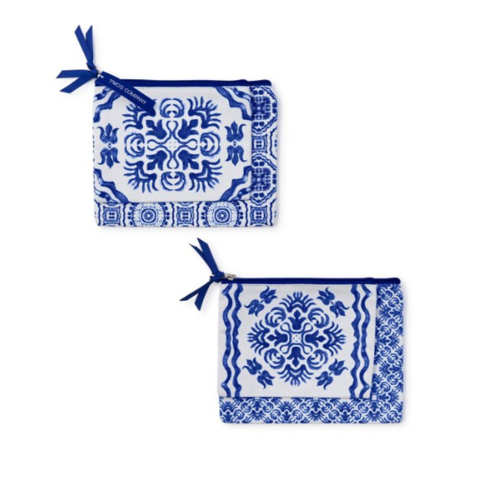 Two's Company Blue Tile Block Print Pouches - Set of 2 – Smyth Jewelers