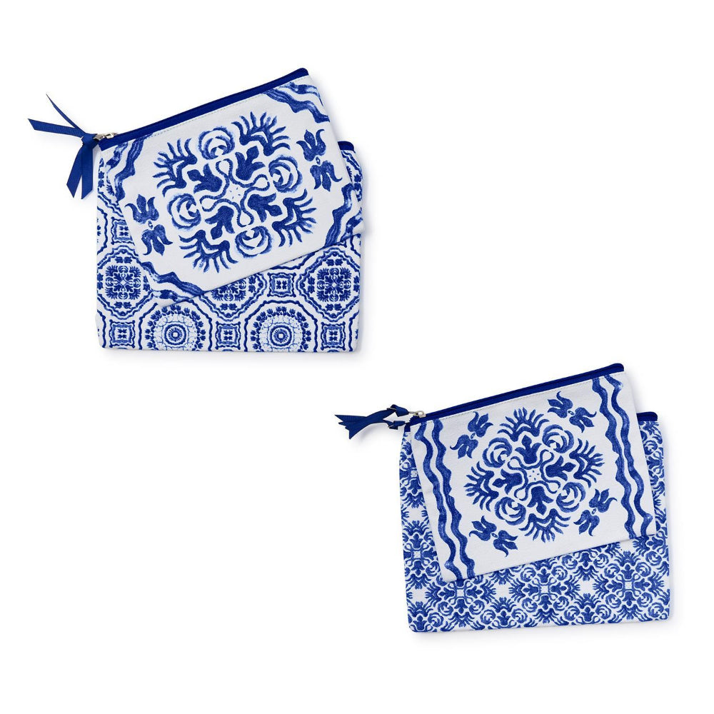 Two's Company Blue Tile Block Print Pouches - Set of 2 – Smyth Jewelers