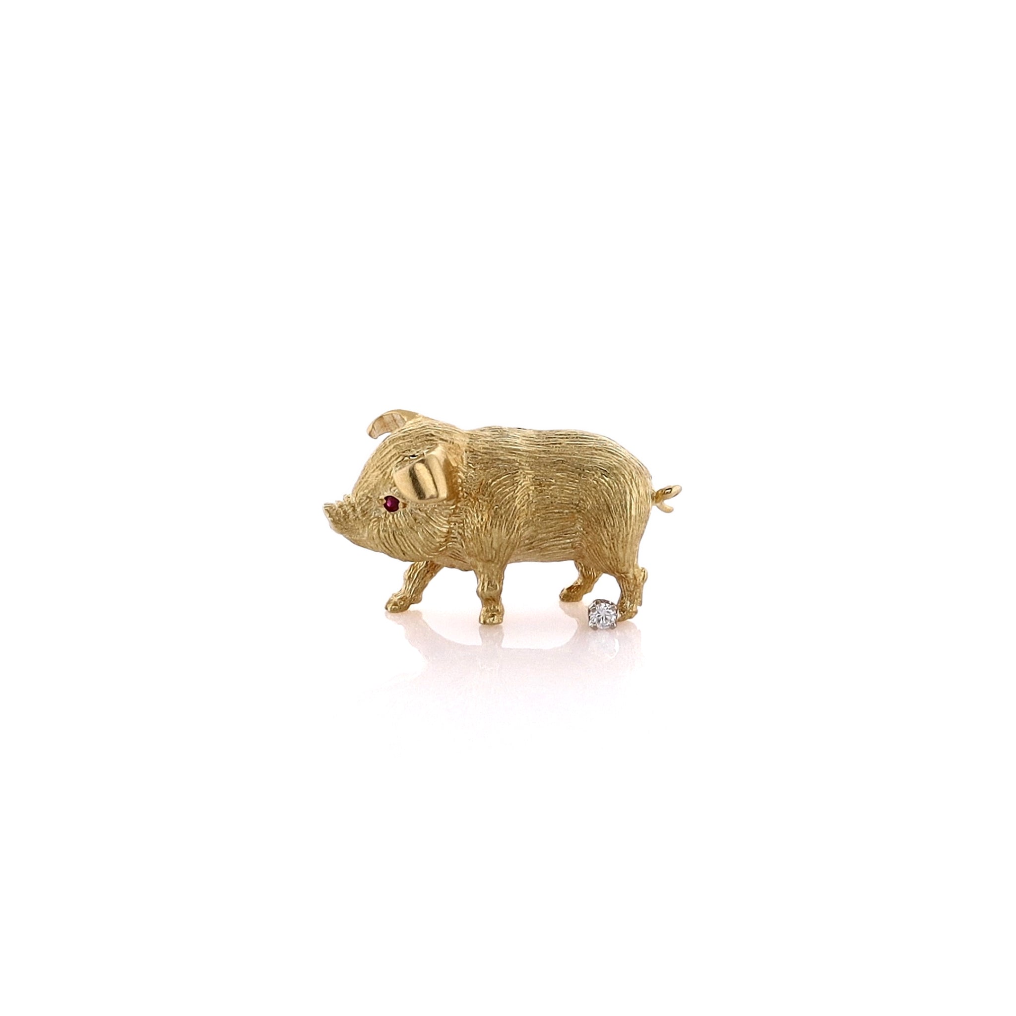 Estate 18k Yellow Gold Ruby and Diamond Textured Pig Pin – Smyth Jewelers