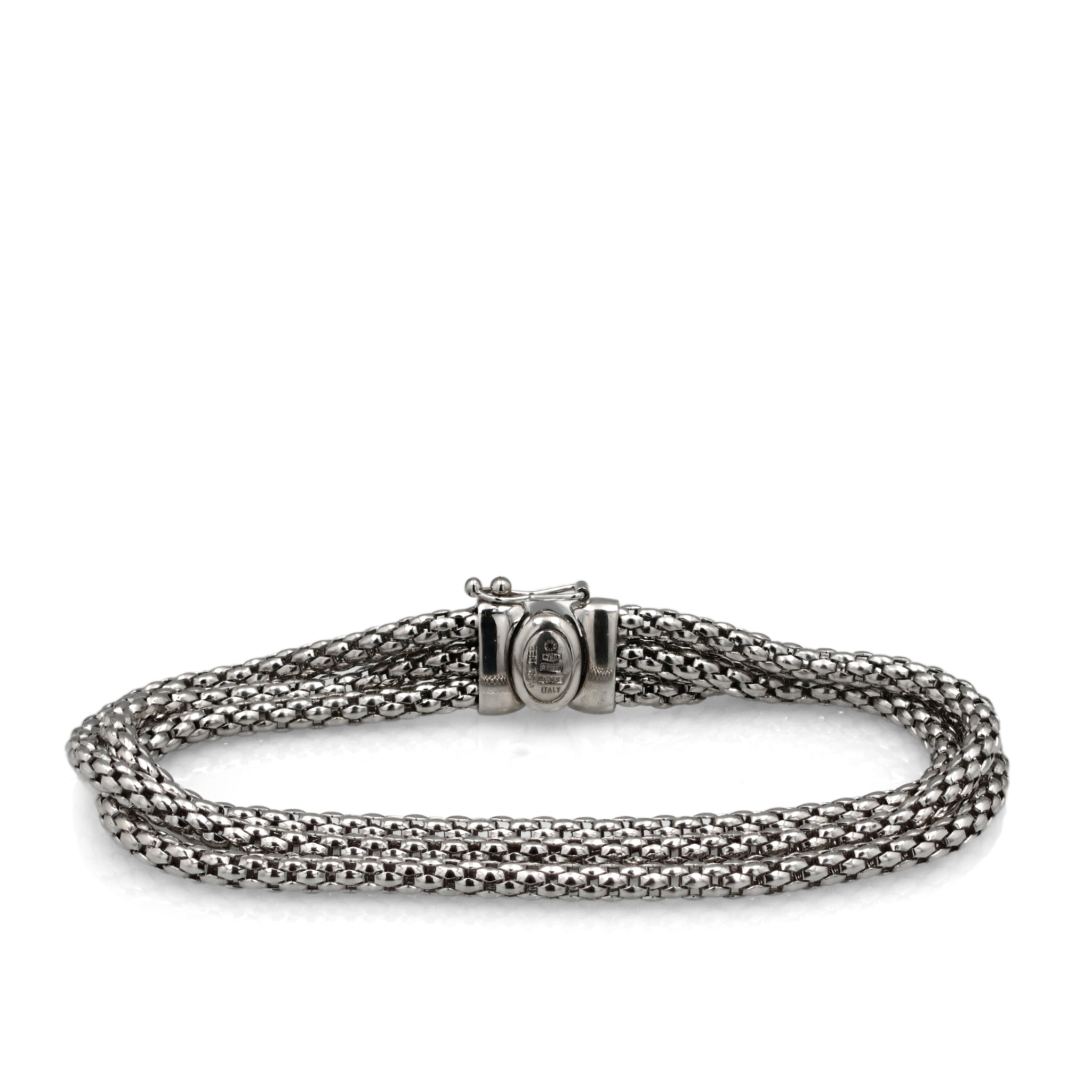 Estate Fope 18k White Gold 7" Triple Strand Mesh Design Link Chain Bra ...