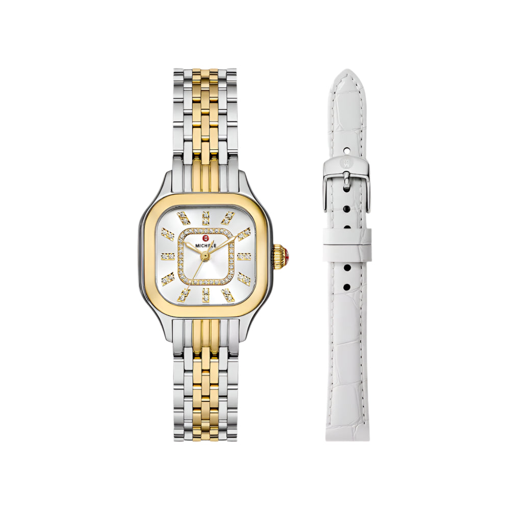 Michele Meggie Two-Tone 18k Gold-Plated Diamond Dial Watch Gift Set ...