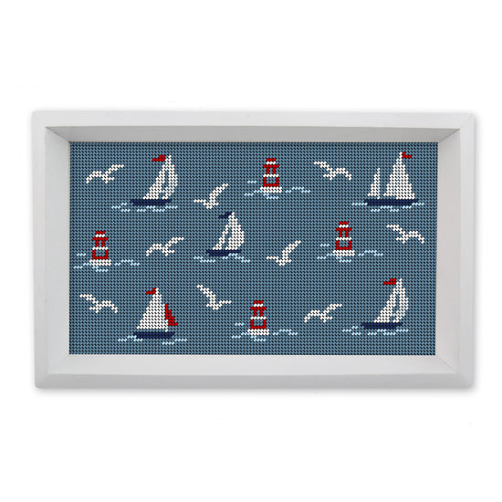 Smathers & Branson Sea Sailors Valet Tray (Steel Blue & White Wood ...