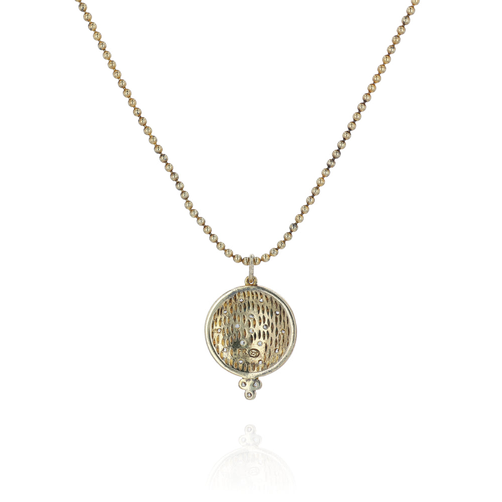 Freida Rothman Gold Tone Textured Round Disc Cubic Zirconia Pendant Ne ...