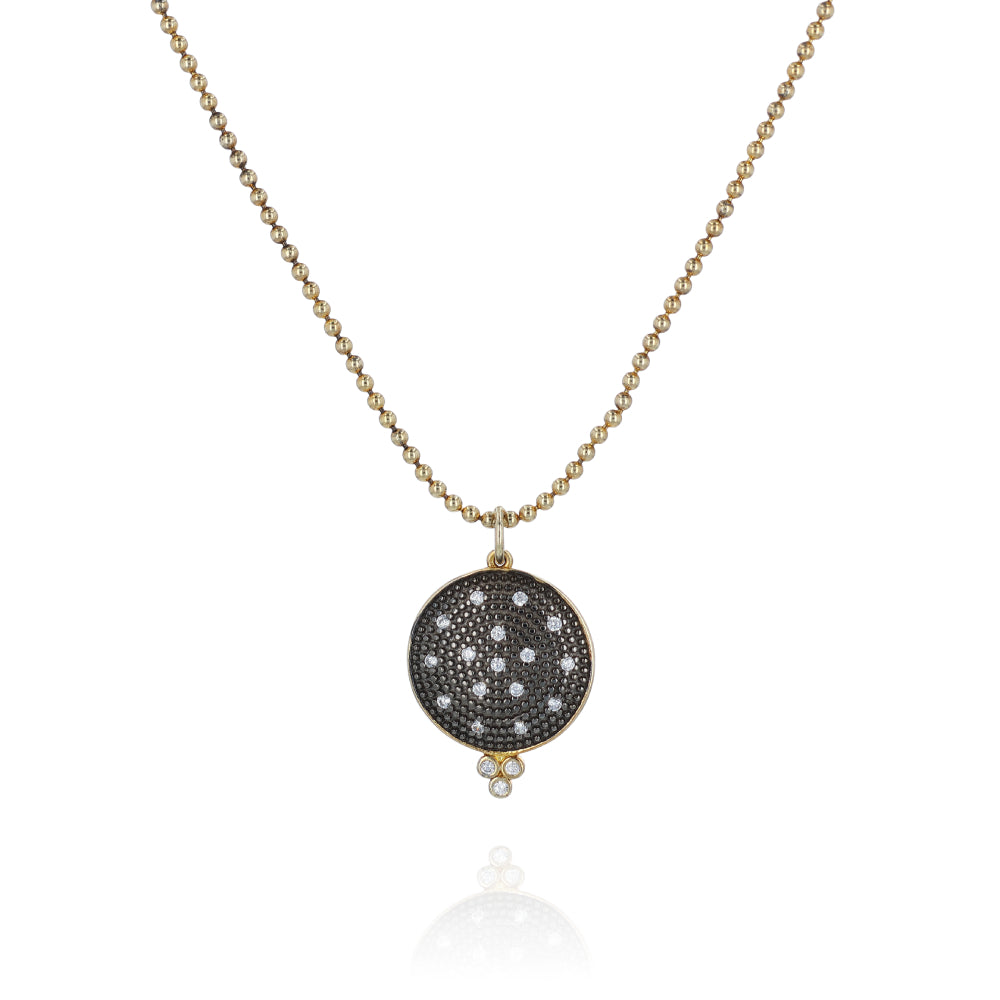 Freida Rothman Gold Tone Textured Round Disc Cubic Zirconia Pendant Ne ...