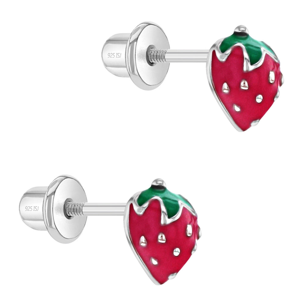 Children's Sterling Silver Enamel Strawberry Stud Earrings - Red ...