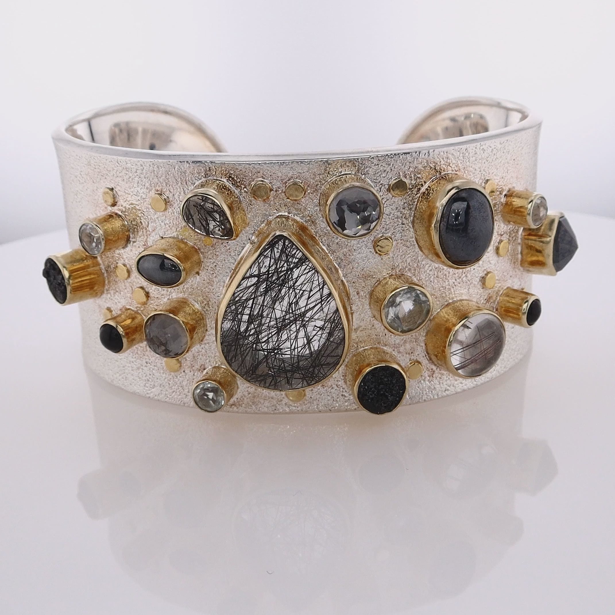 Michou Sterling Silver & 22k Vermeil Cuff Bracelet with Multiple Gemst ...