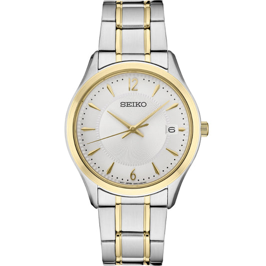 Seiko Essentials Collection 39mm Textured Silver Two Tone Stainless ...
